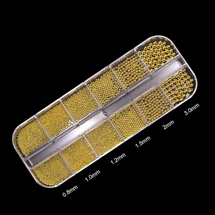 GV654 Gold Caviar Beads Nail Art Decoration Box – 12 Grid Mixed – THR3E ...